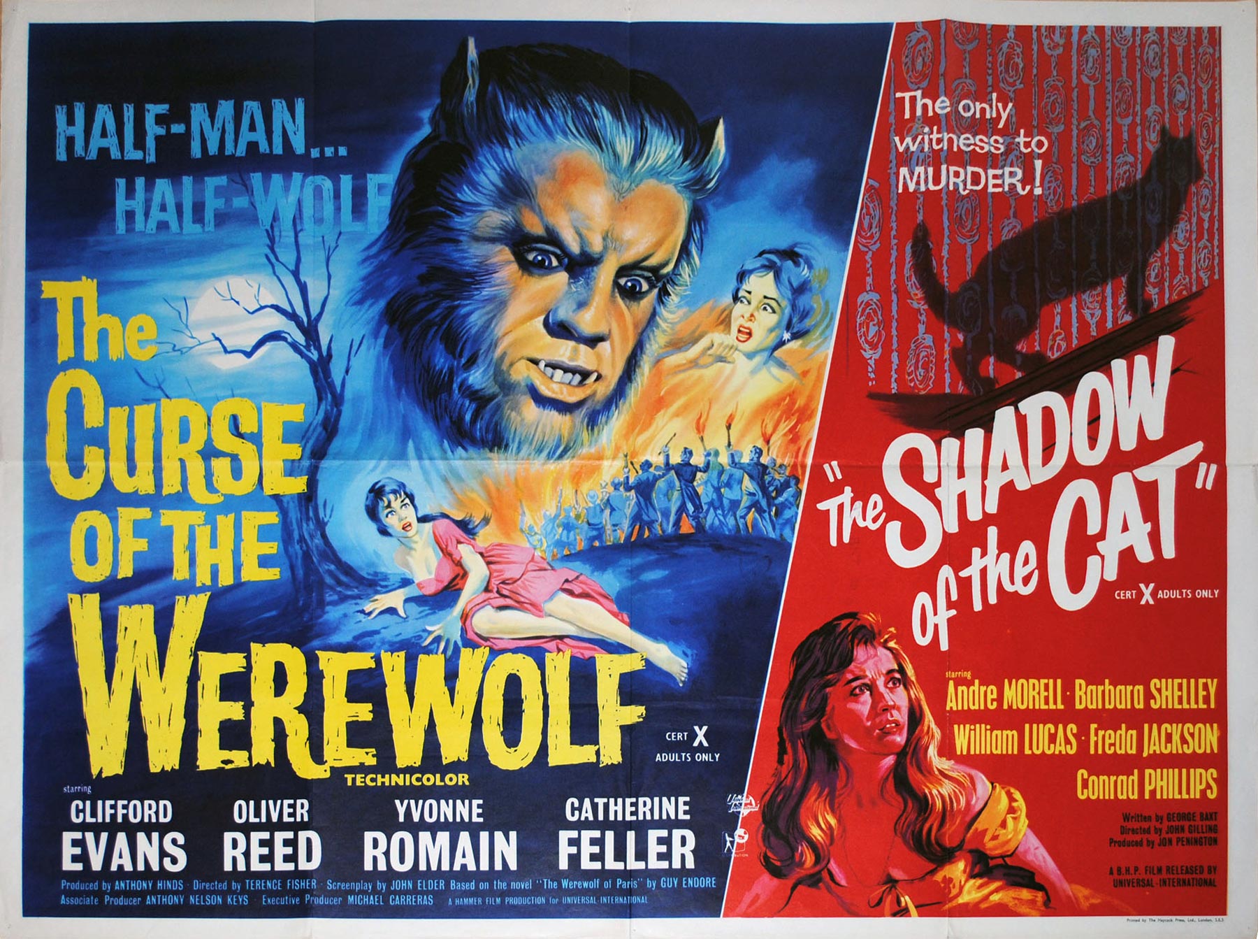 THE CURSE OF THE WEREWOLF / THE SHADOW OF THE CAT (1960) Original ...